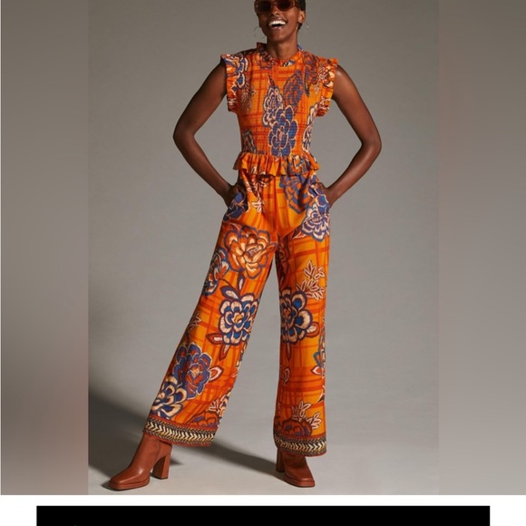 Anthropologie | Pants & Jumpsuits | Farm Rio Wide Leg Colorful Jumpsuit ...